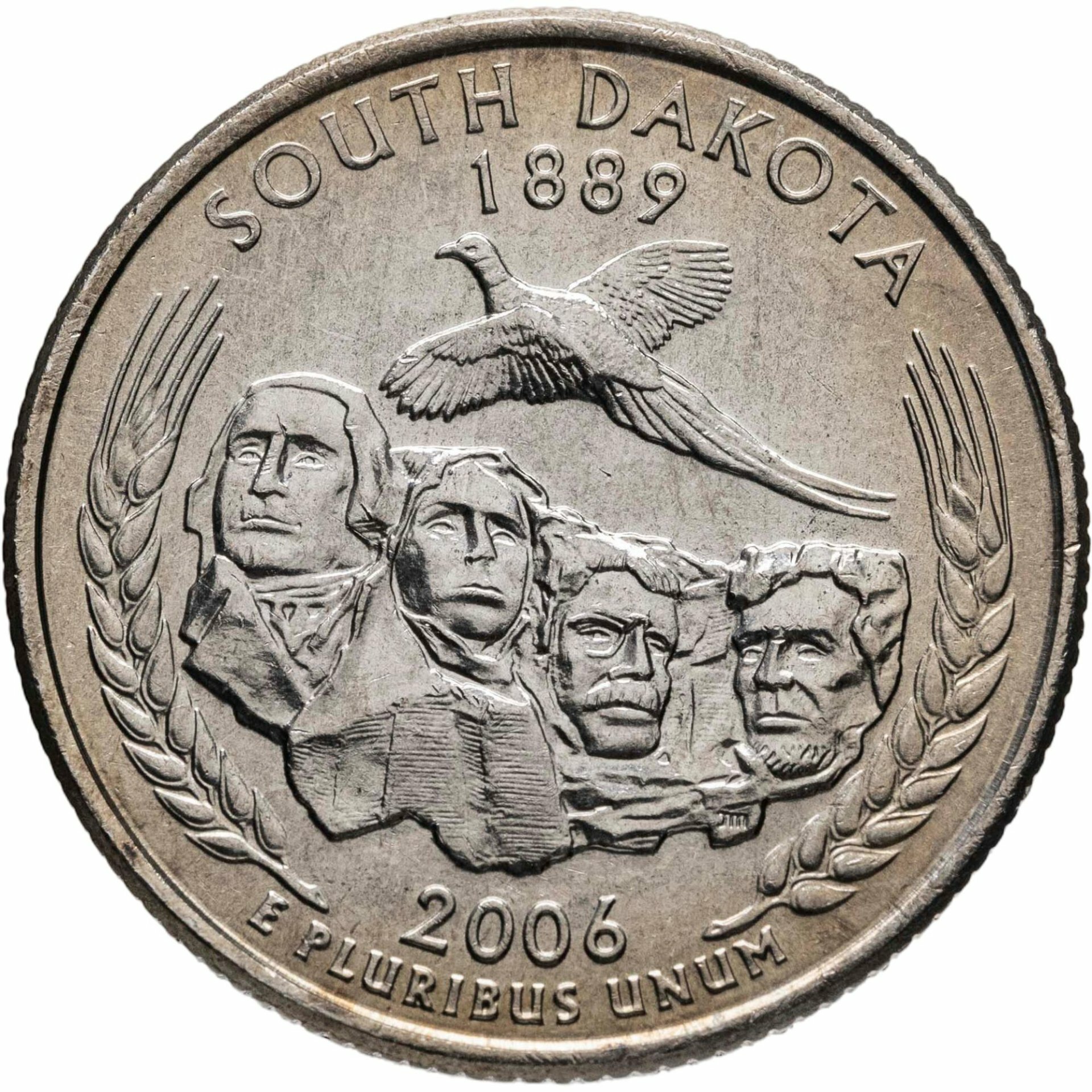США 25 центов квотер, 1/4 доллара, quarter dollar 2006 D Квотер штата Южная Дакота знак монетного двора: "D" - Денвер, Медь, в сохранности UNC