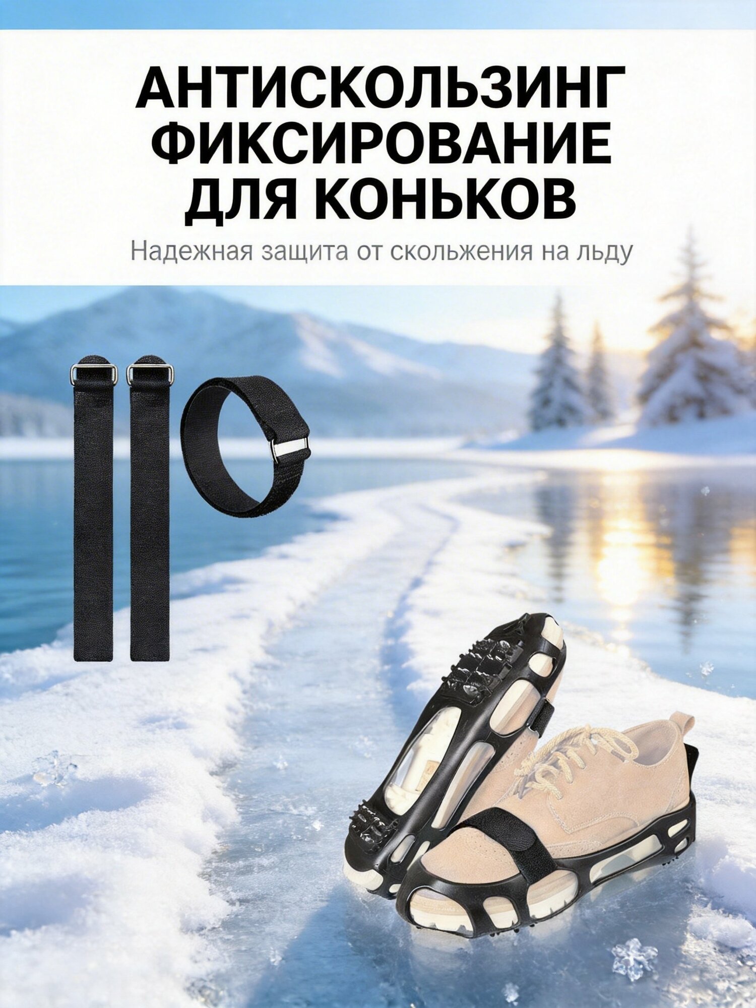 Антискользящий фиксирующий ремень для коньков, регулируемые нейлоновые шнурки с металлической фурнитурой для безопасного и долговечного крепления, комплект 2 шт
