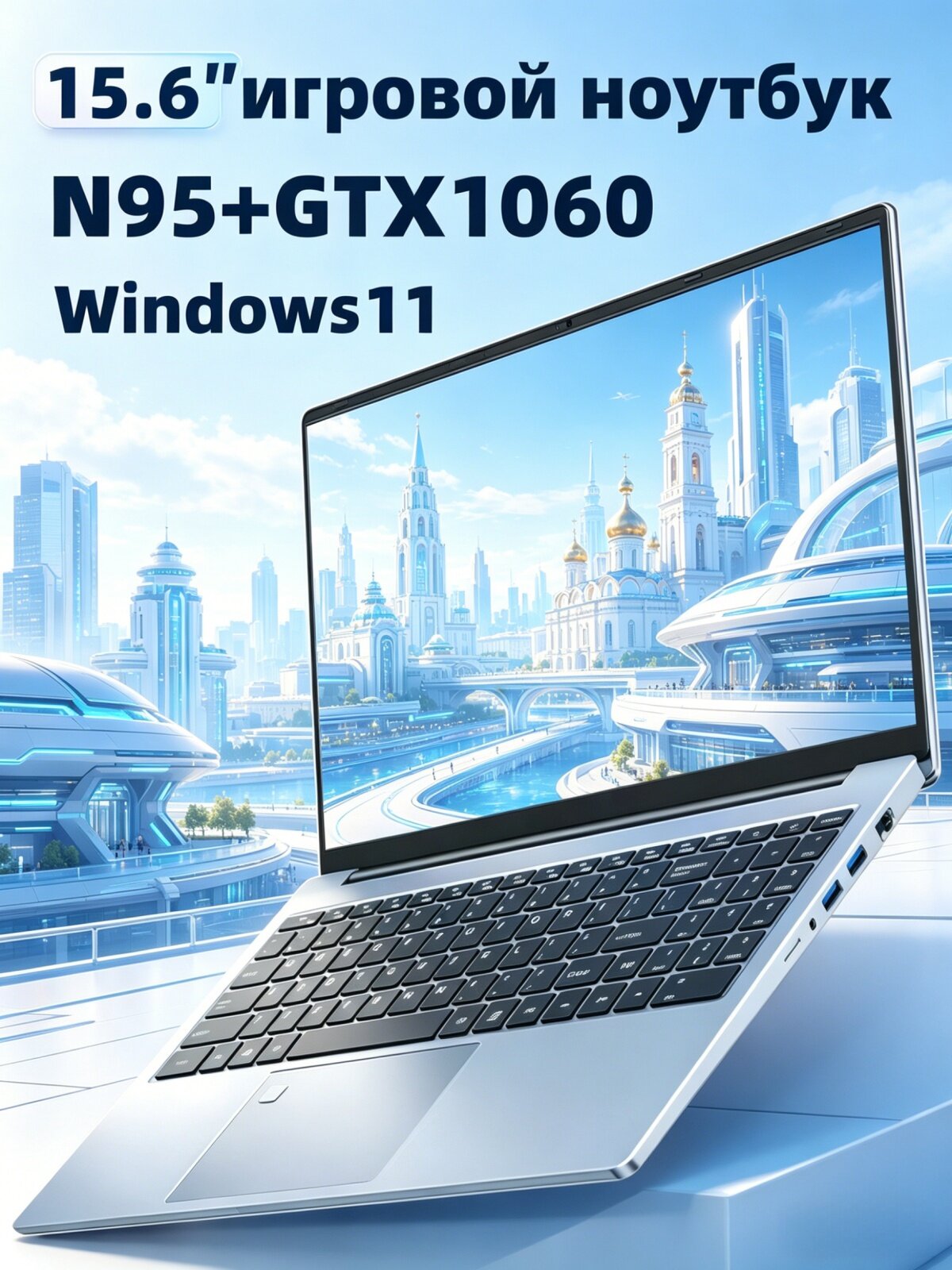 15,6" IPS видеокарта GTX1060 Intel N95 до 3,4GHz, Подсветка клавиатуры, Ноутбук для работы, учёбы и игр ，Windows11