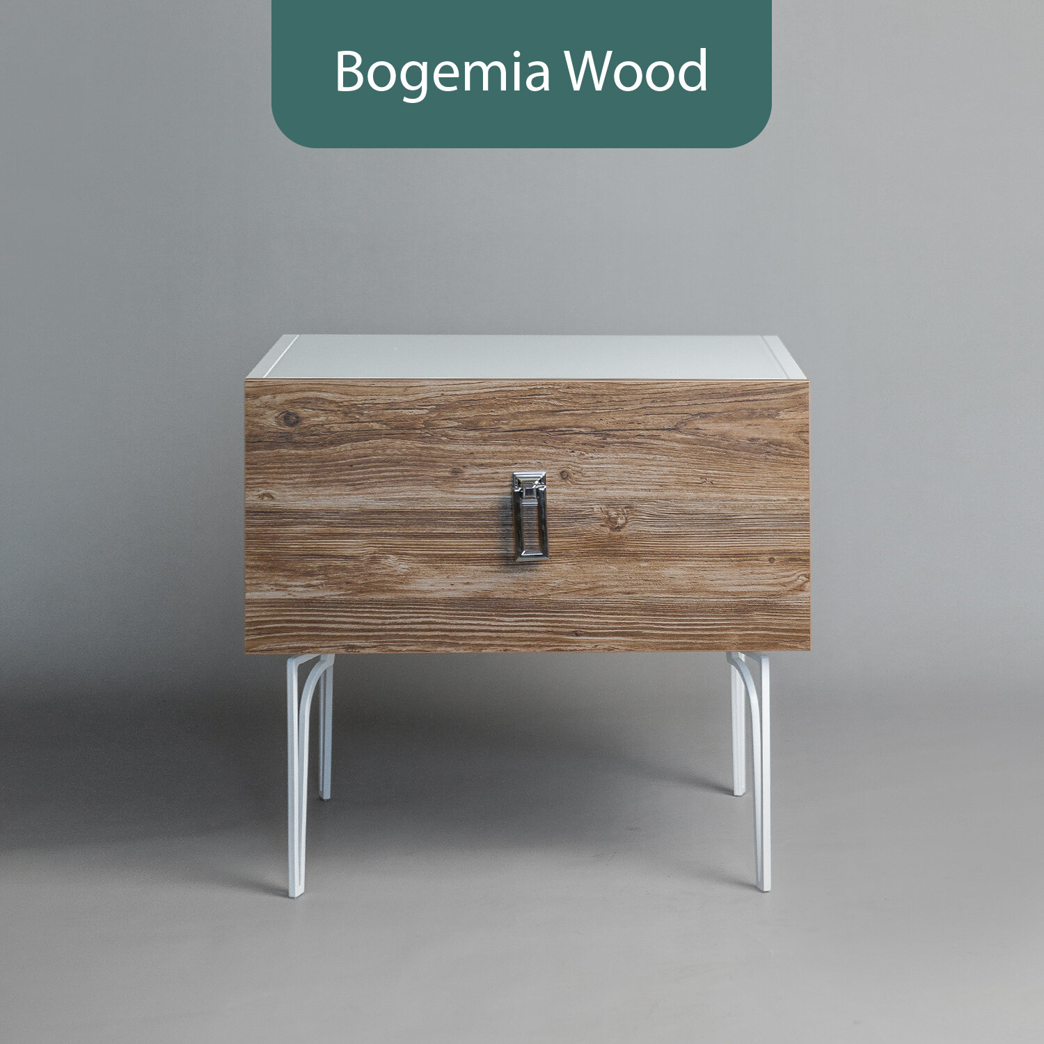 Прикроватная тумба Bogemia Wood/Fa. Белый/серебро