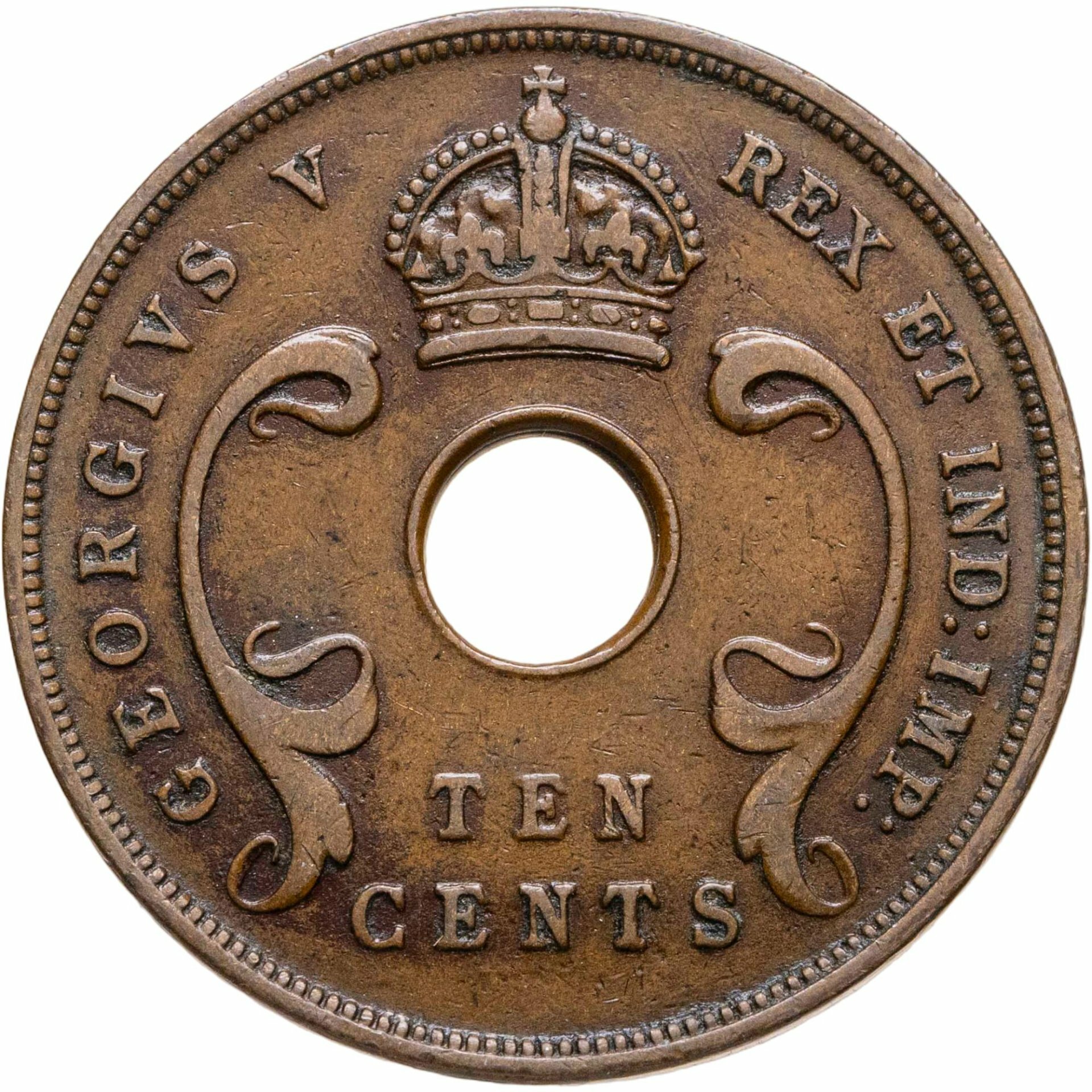 Британская Восточная Африка 10 центов cents 1922, Бронза, в сохранности VF