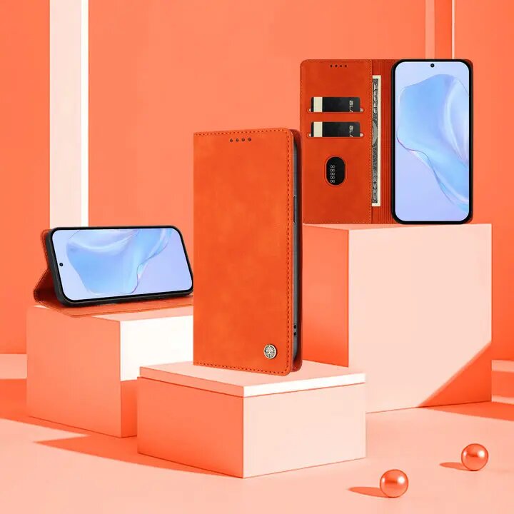 Чехол-флип RFID из кожи с магнитной застежкой для OnePlus 15R, 15T, ОнПлюс Норд 5, Оранжевый, Orange