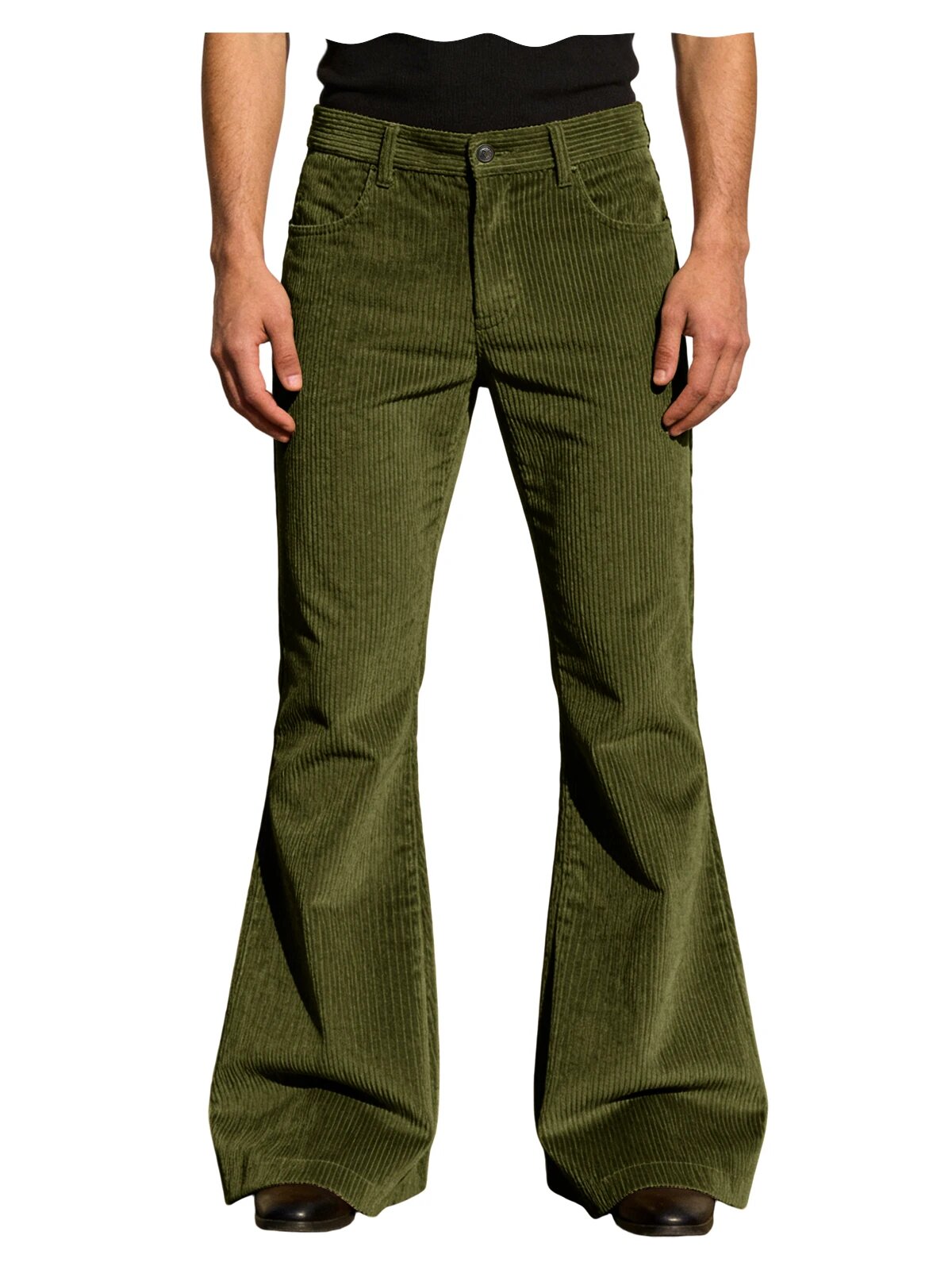 Мужские вельветовые брюки-клеш Olive Green-21, XXXL