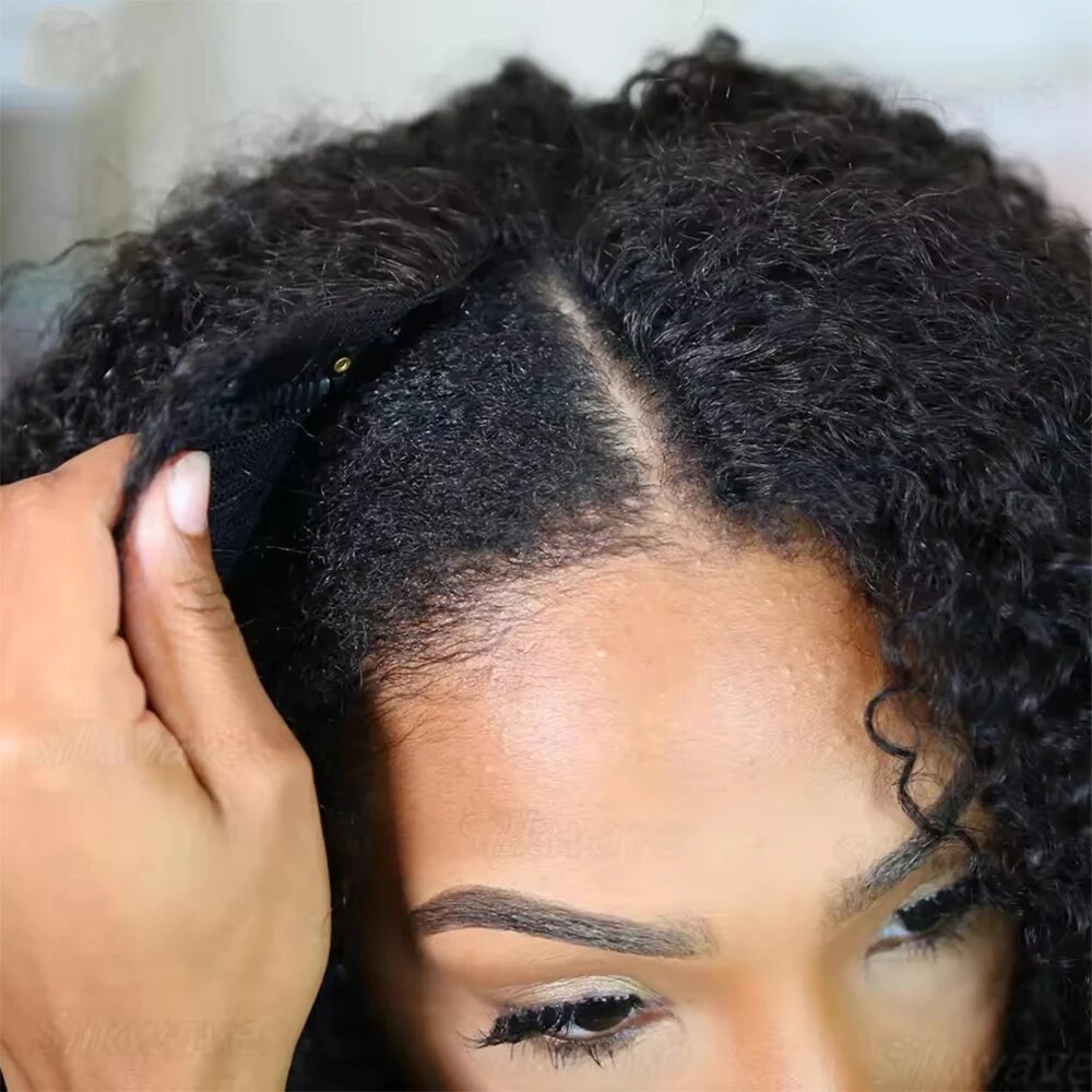 JAYCEE HAIR Afro Kinky Curly V-образный парик из натуральных 20 дюймов, 230 Density, V Part Wig
