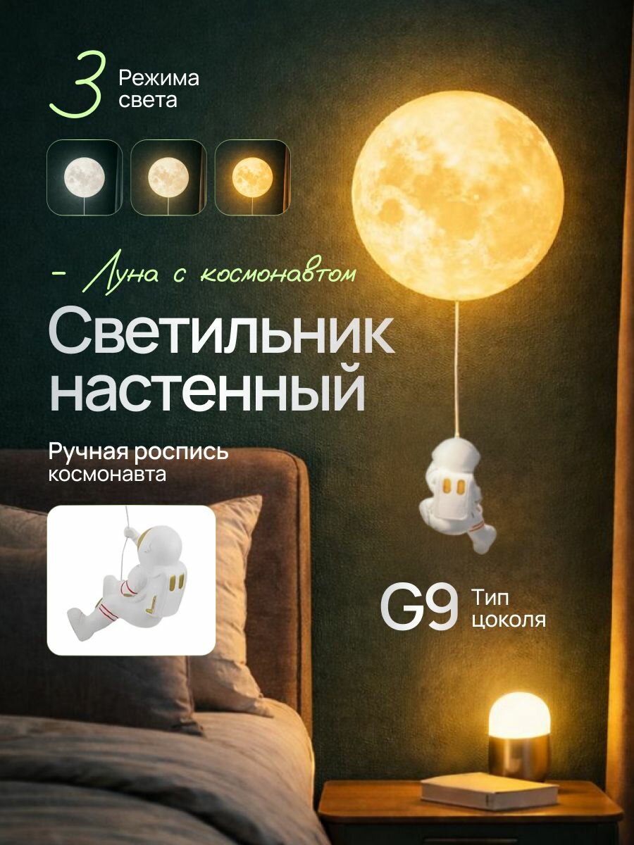Светильник настенный луна с космонавтом Cosmolight / бра настенный детский настенный светильник бра детское освещение луна космонавт