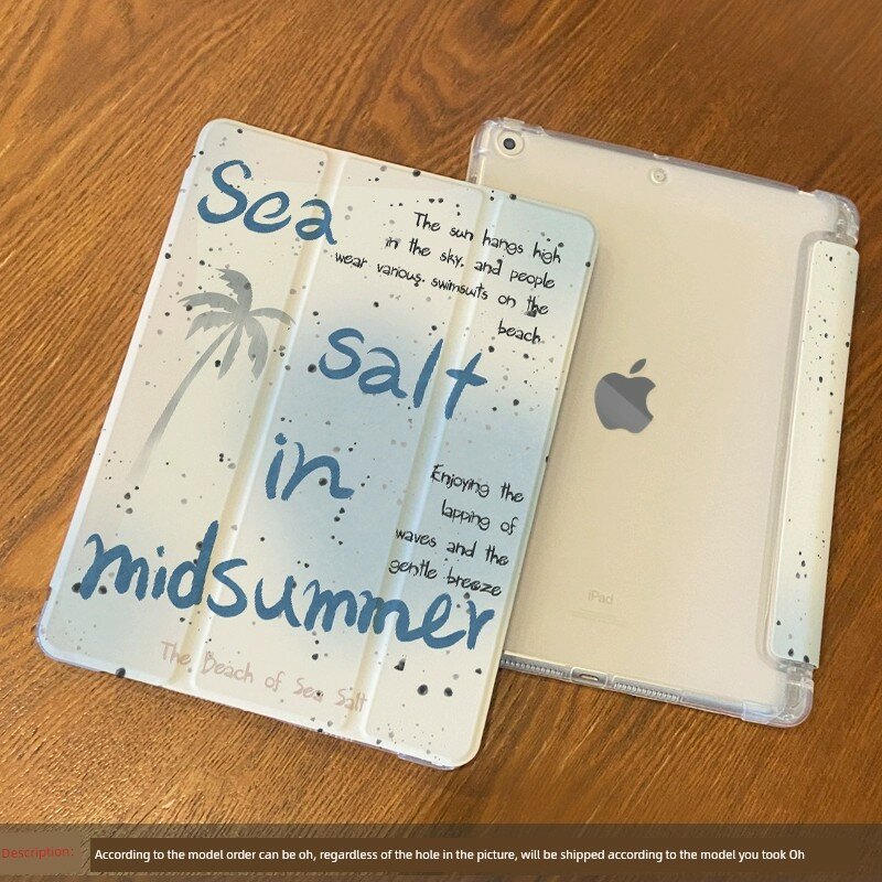 Чехол для iPad mini 7, 8.3 дюйма, прозрачный с отсеком для ручки, синий английский узор