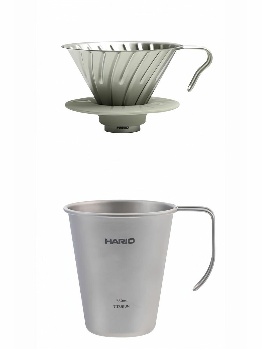 Набор из чистого титана HARIO V60: фильтр-воронка + кофейная чашка 350 мл, для 1-2 чашек кофе