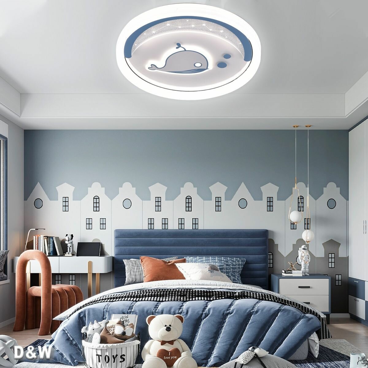 Люстра Потолочный светильник для детской комнаты led/6809/50cm/120Вт/Дельфин звездное небо/Детский подарок