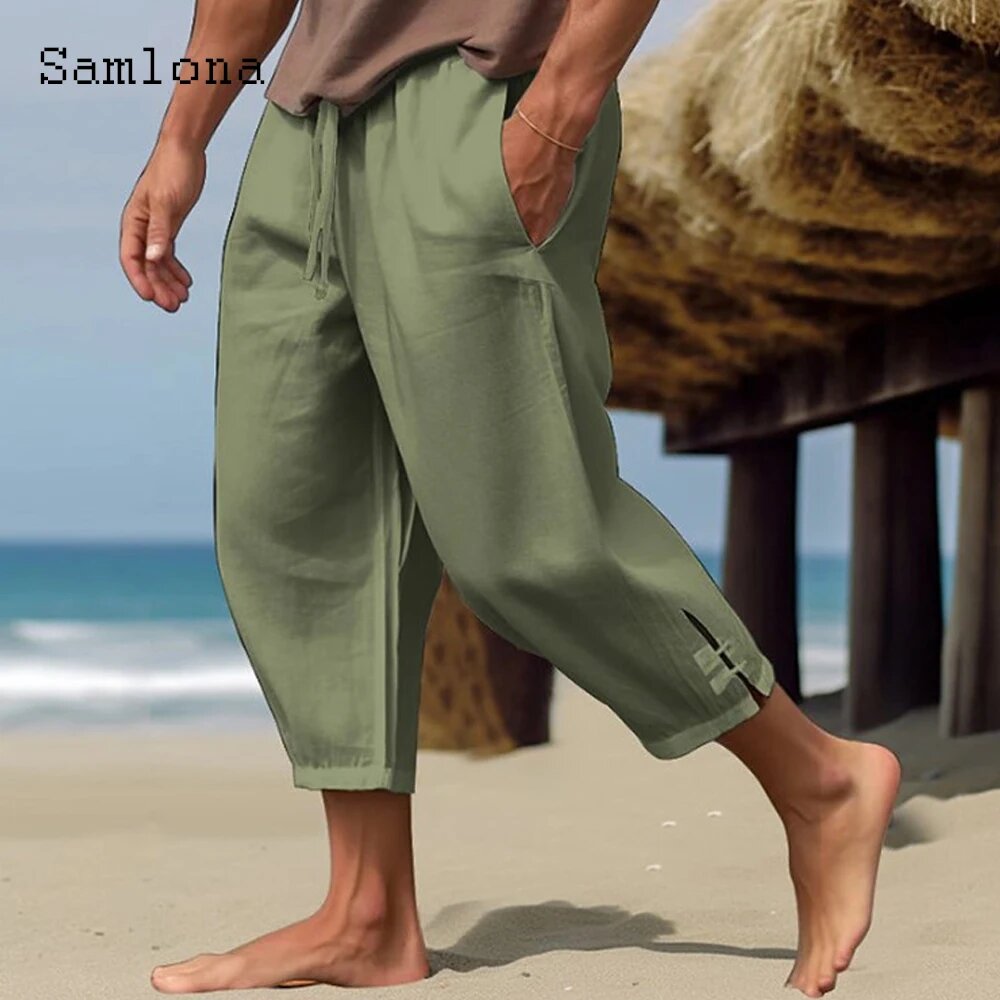 Мужские льняные брюки Samlona, Green 1, 4XL