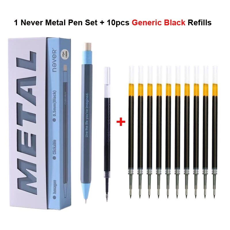 Never Metal Pen Set + 10 Generic Black Refills