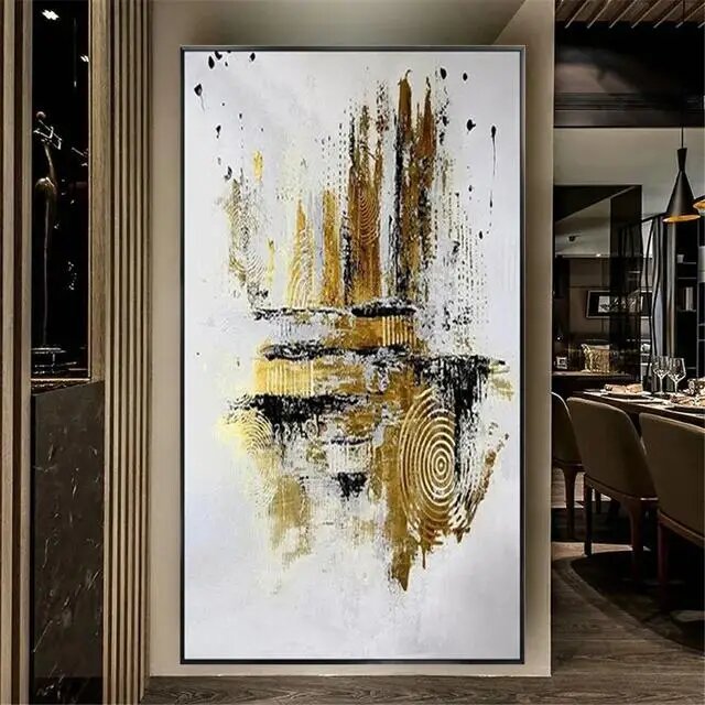 Абстрактная картина на стену 50x70см, золотая фольга, цвет P1, без рамы