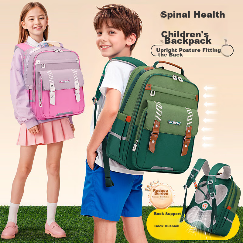 COOLBABY Primary School Student Backpack Boys Girls 1st-3rd-6th Grade Spine Protection Lightweight Double Shoulder Backpack