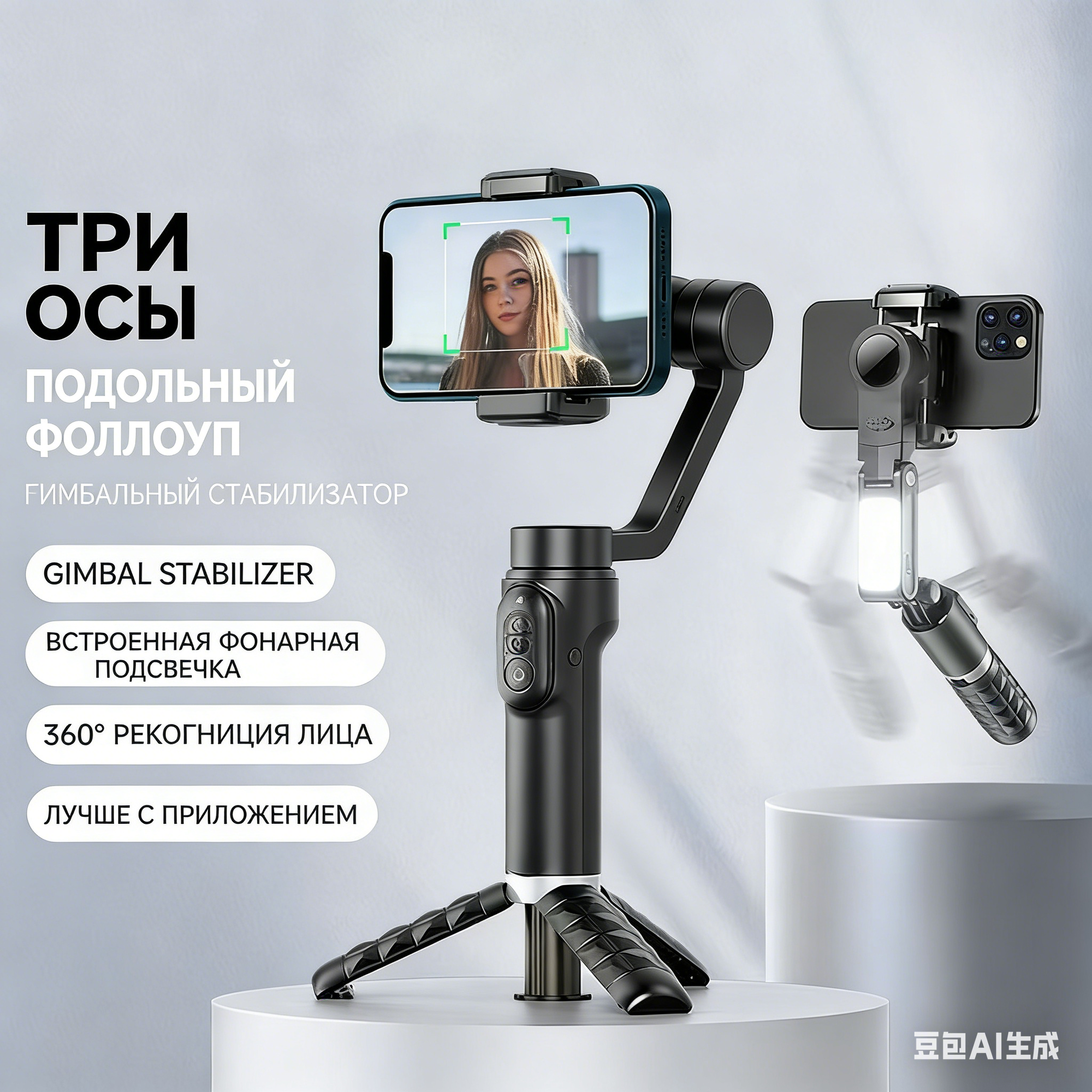 Трехосевой стабилизатор для телефона с подсветкой — для видеосъемки и Vlog на улице
