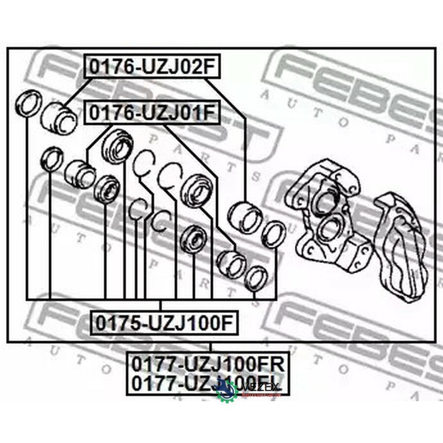 FEBEST 0177-UZJ100FR Суппорт передн правый TOYOTA LAND CRUISER 100 HDJ101/UZJ100 1998-2007 0177-UZJ100FR