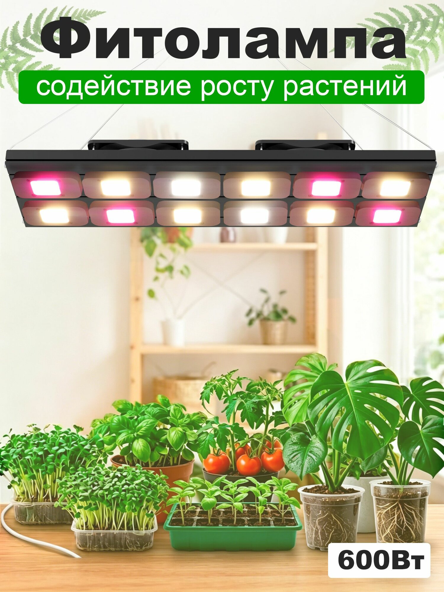 Лампа для растений YXO YUXINOU, полный спектр, 600Вт, 3500k/6000k