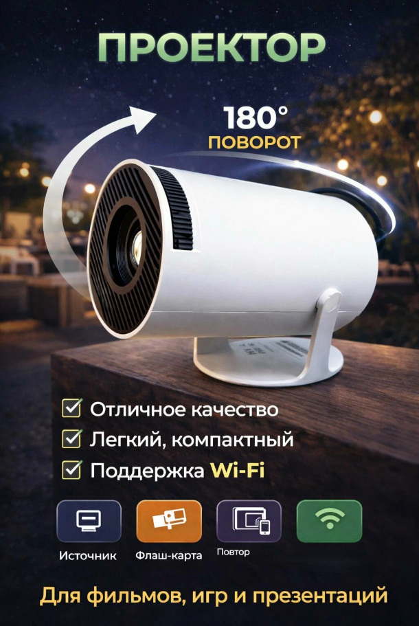 Мини проектор для телефона, портативный проектор для просмотра фильмов 180 градусов