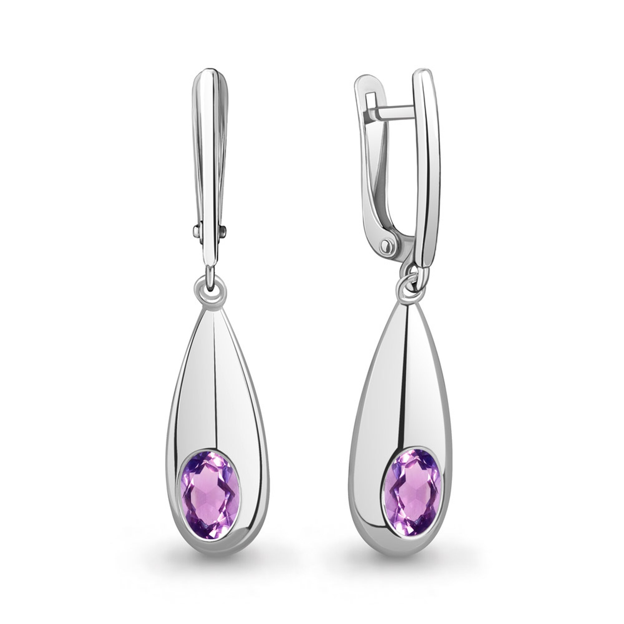 Серьги, серебро, 925 проба, родирование, аметист