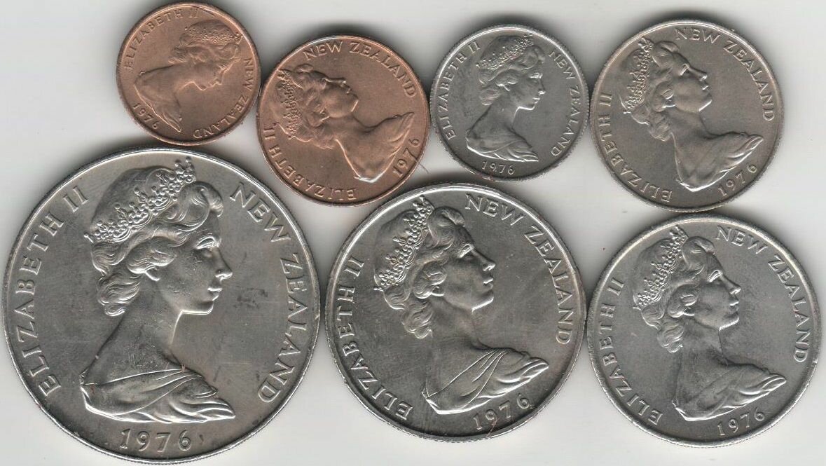1976 1 2 5 10 20 50 центов 1 доллар Набор Новая Зеландия Елизавета II UNC