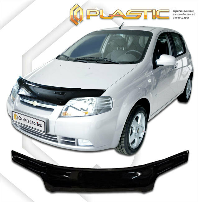 Дефлектор капота Chevrolet Aveo хэтчбэк 2006-2008 Черный глянцевый СА Пластик