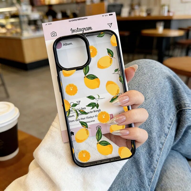 Милый летний чехол для телефона с лимонами и цветами, прозрачный, для iPhone17 Про Макс, style 2