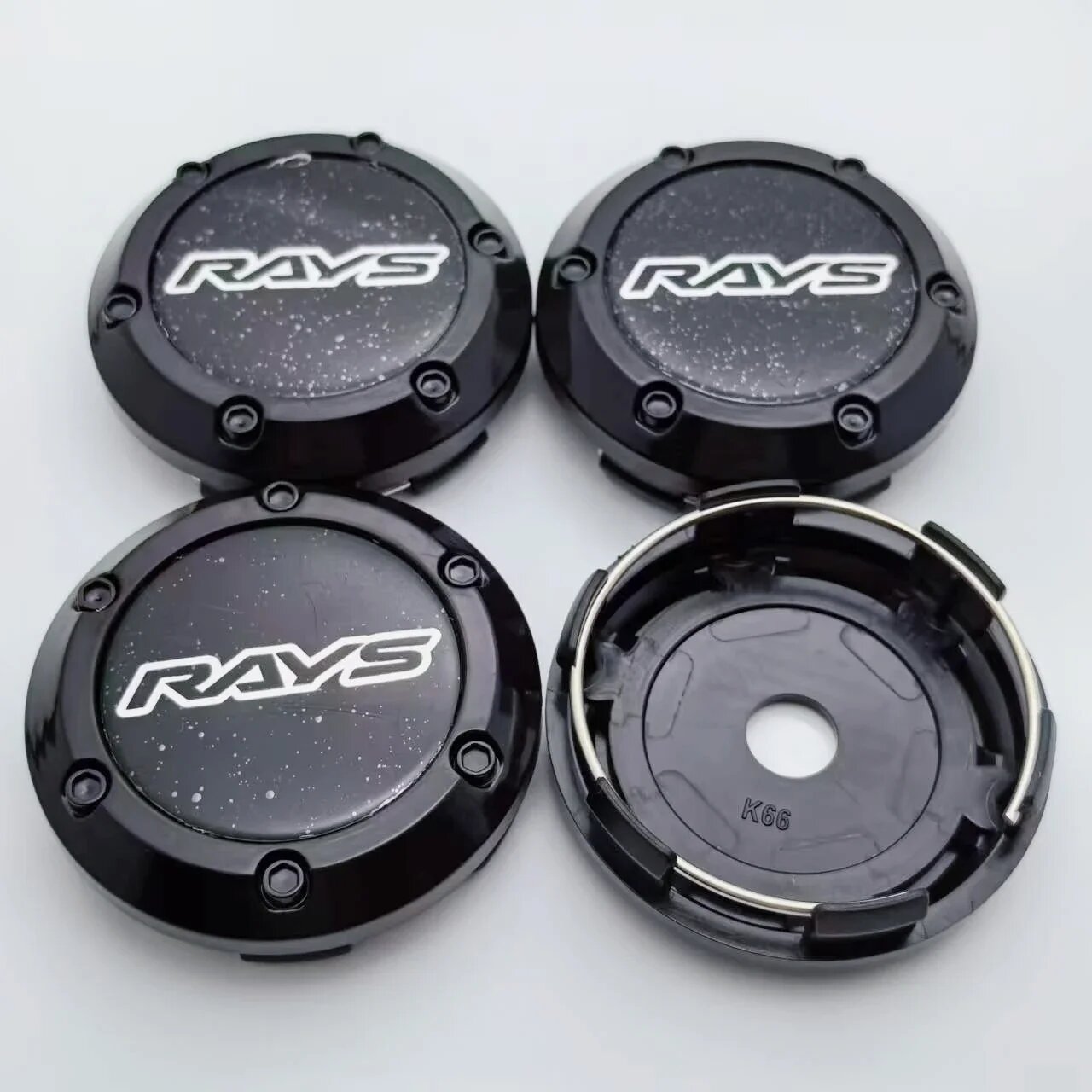 4 шт. колпачки для колес Rays, черные с серебром, 66 мм