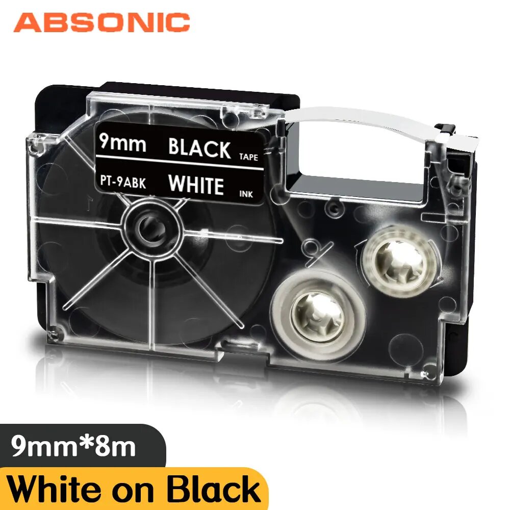 Absonic лента для принтеров Casio 9 мм черная 8 м Белый, White on Black
