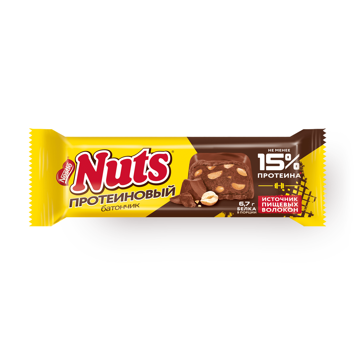 Батончик Nuts, протеиновый, фундук, арахис, мягкая упаковка, 1 упаковка