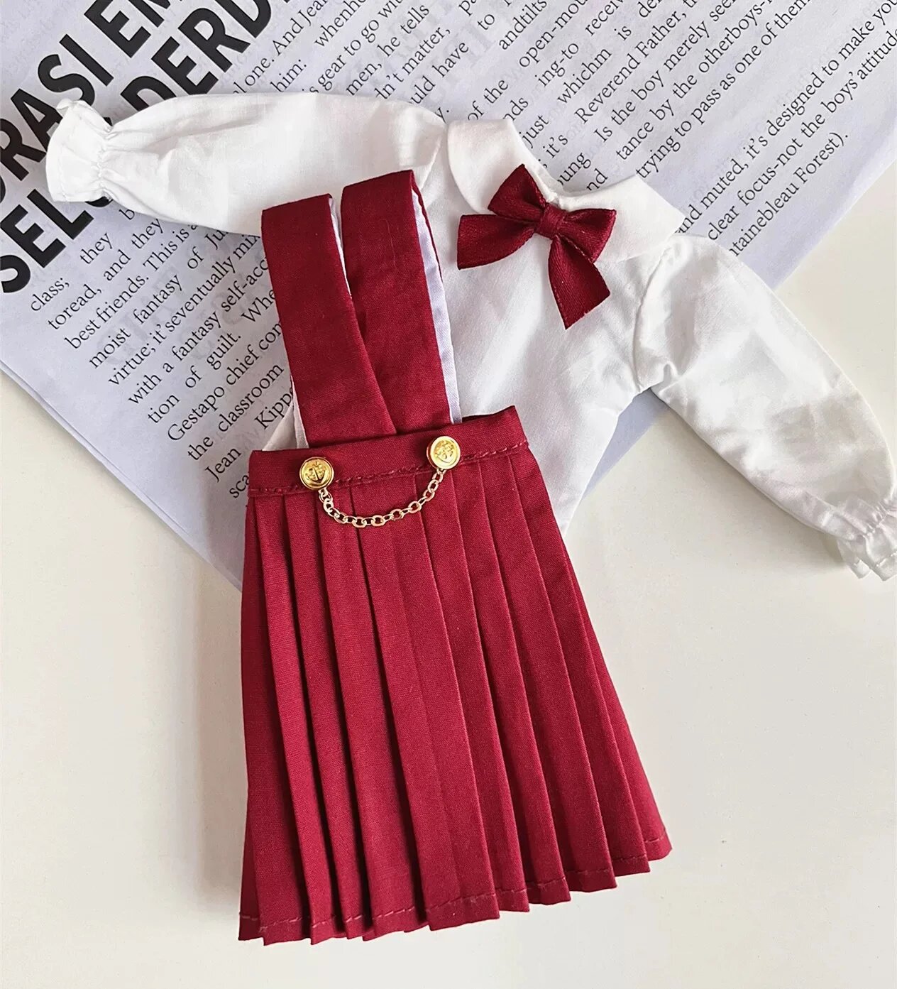 Плиссированная юбка и рубашка для куклы Blyth OB24 Бордовый, D 1Set