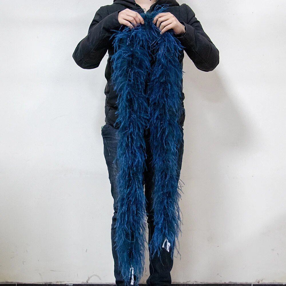 Золотой страусиный перо boa 2 метра Темно-синий, 2meter 40ply, Navy blue
