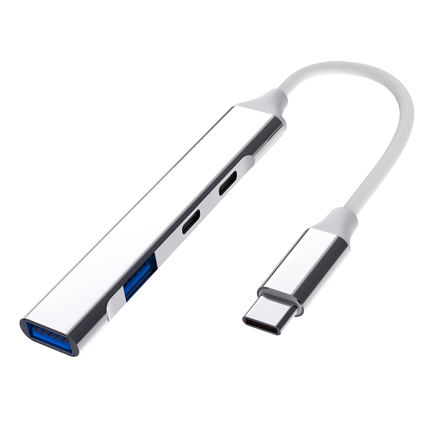 Многопортовый USB-хаб-адаптер 4-в-1, USB 3.0 Type-C, 2 порта USB-C и 2 порта USB, сверхтонкий, серебристый