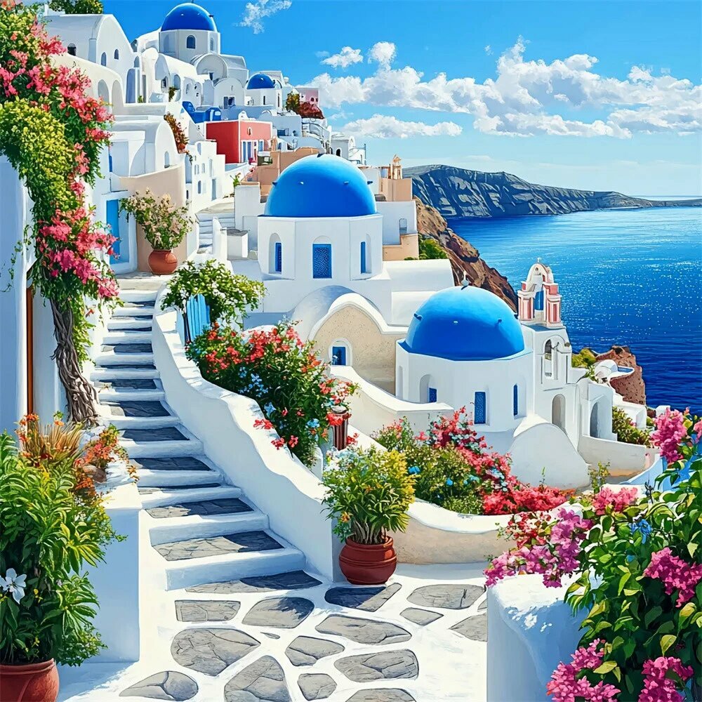 Алмазная мозаика Пейзаж у моря, 30x30 см, Full Round