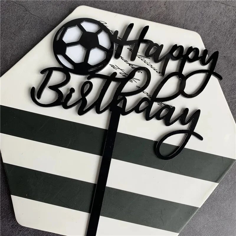 Акриловый футбольный топпер для торта "С днём рождения" MJCakedecor