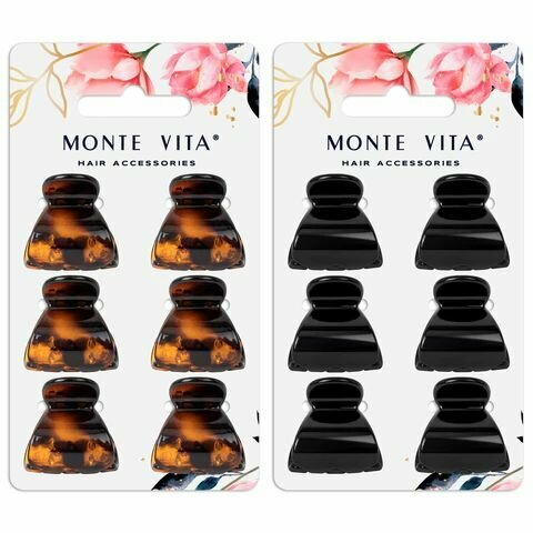 12 шт. Крабы для волос набор 6 шт, 2,7 см, MONTE VITA (монте вита) 457024