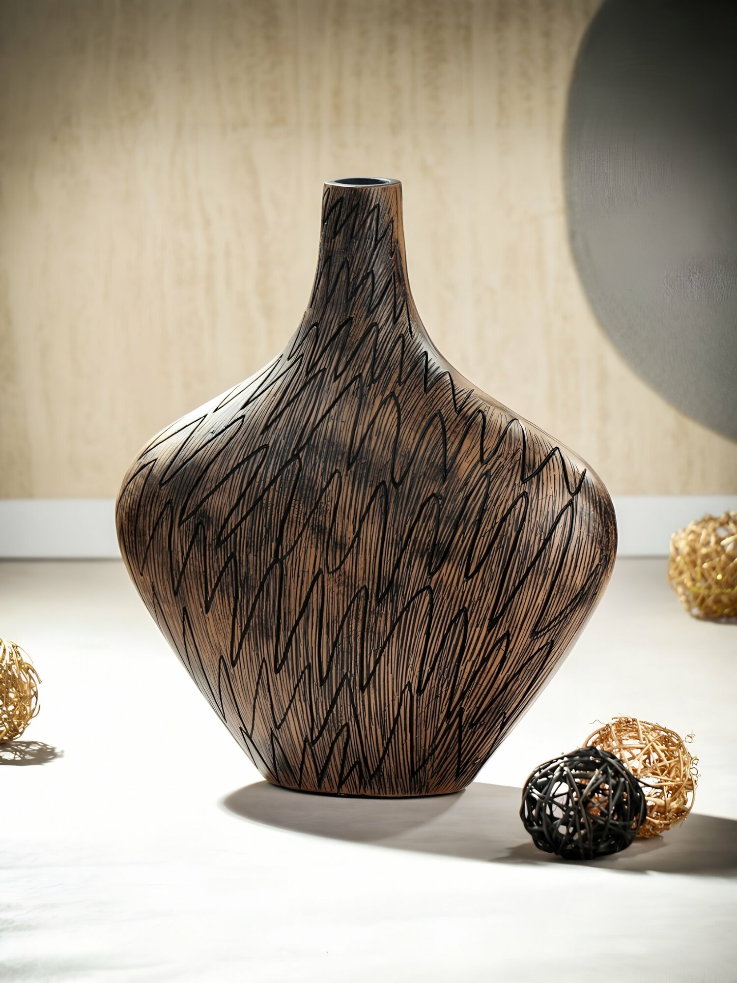 Ваза настольная из полистоуна Амфора 32 см, серебристая, для сухоцветов и декора интерьера в стиле лофт Y6-10036