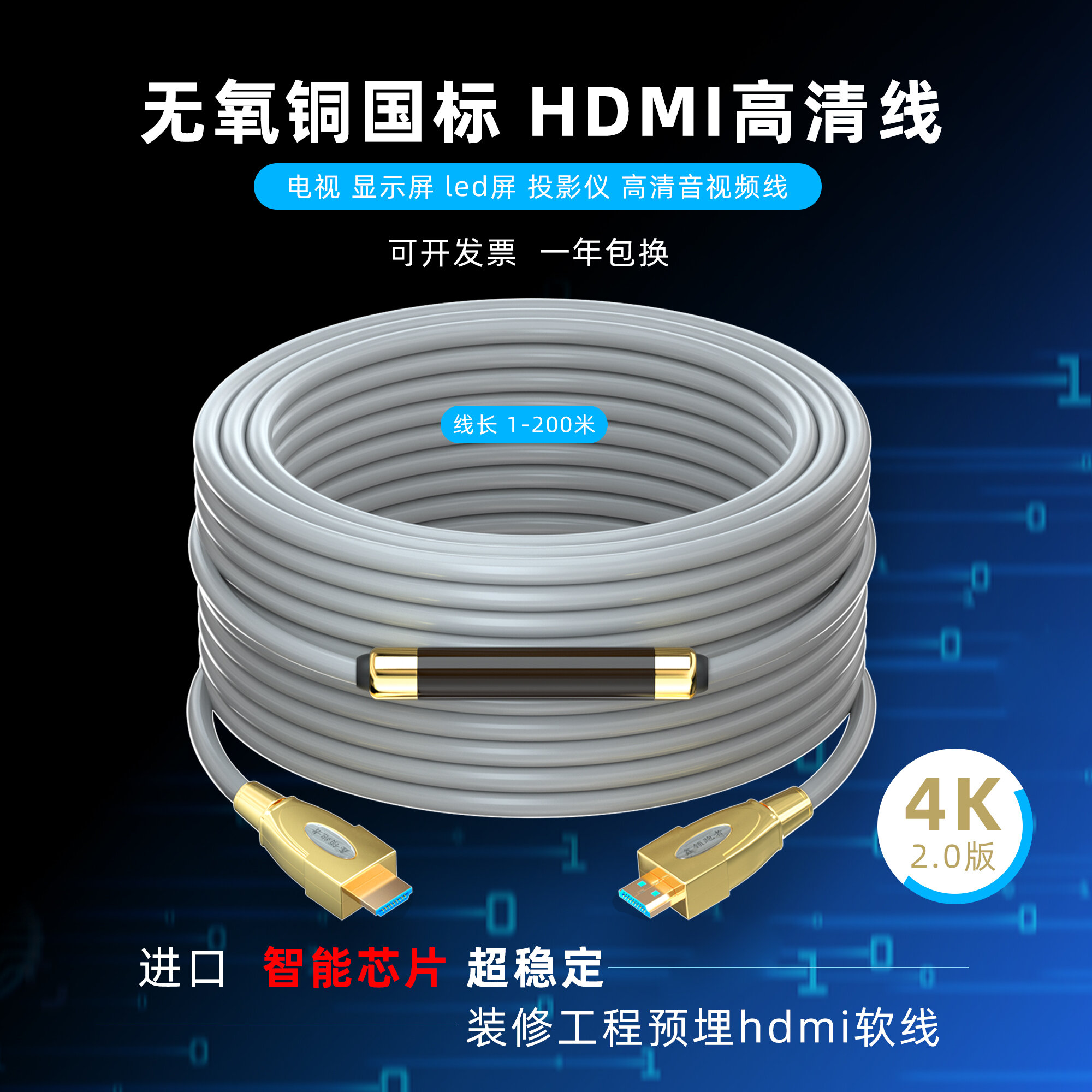 Кабель HDMI из оптического волокна высокой четкости, 12.3m 40.7m м, 100.6m кабель для передачи данных для проектора,
