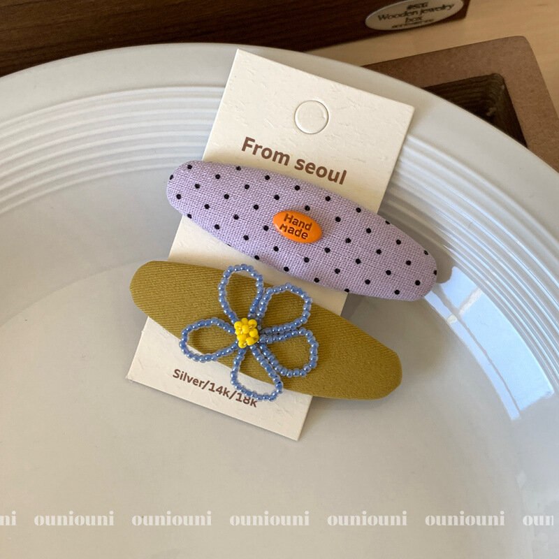 Набор из 2-х предметов: яркие маленькие заколки для волос в виде цветов из бусин, заколки для челки в горошек, заколки BB, боковые заколки, заколки-защелки, аксессуары для волос.