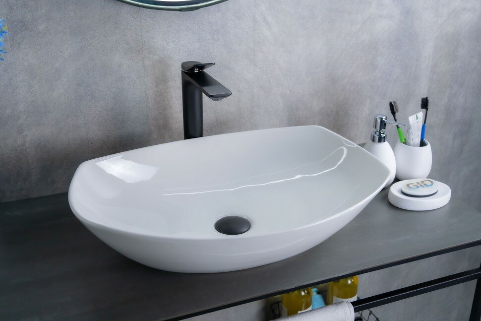 Раковина GID-ceramic N9137, накладная, белая, овальная, 56х40х16 см