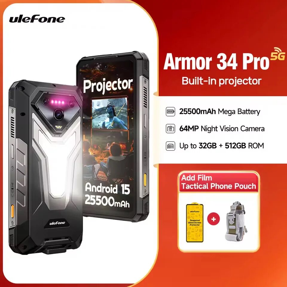 Ulefone Armor 34 Pro 5G, 16+512 ГБ, проектор, Android 15