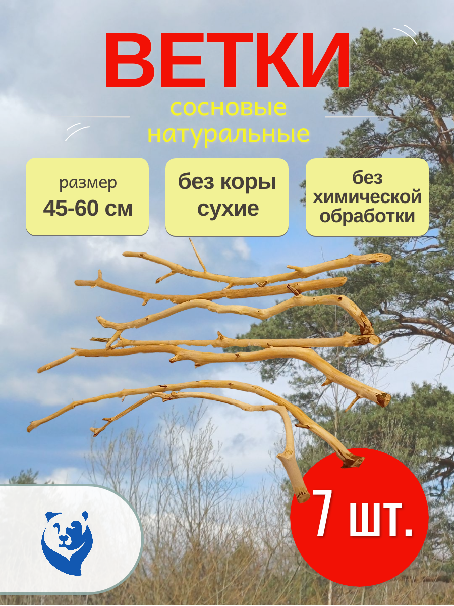 FashionProduct Ветки сосновые натуральные без коры (7 шт), 45-60 см