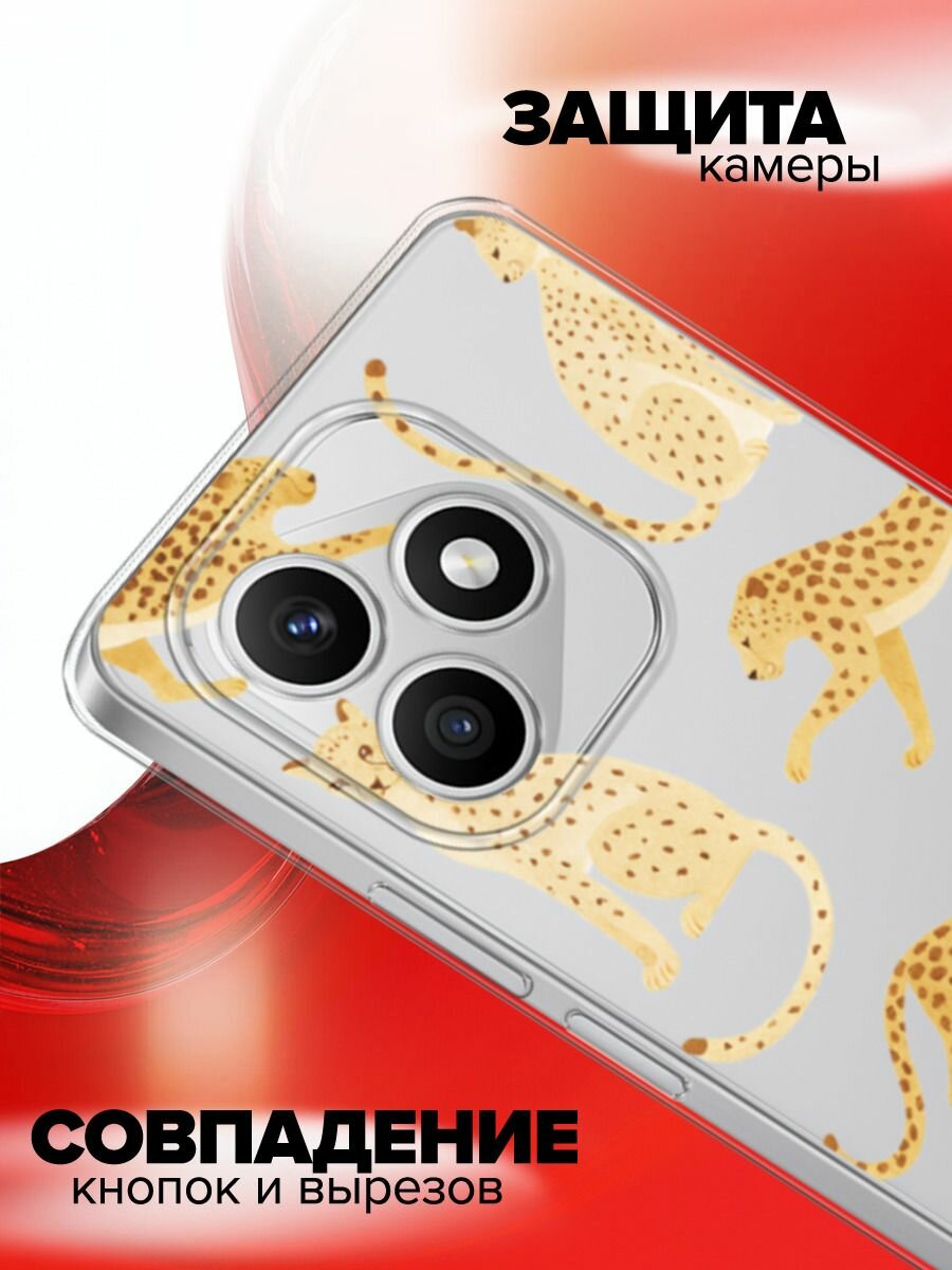 Силиконовый чехол на Honor X8d / Хонор X8d с принтом Восемь леопардов — фото 1