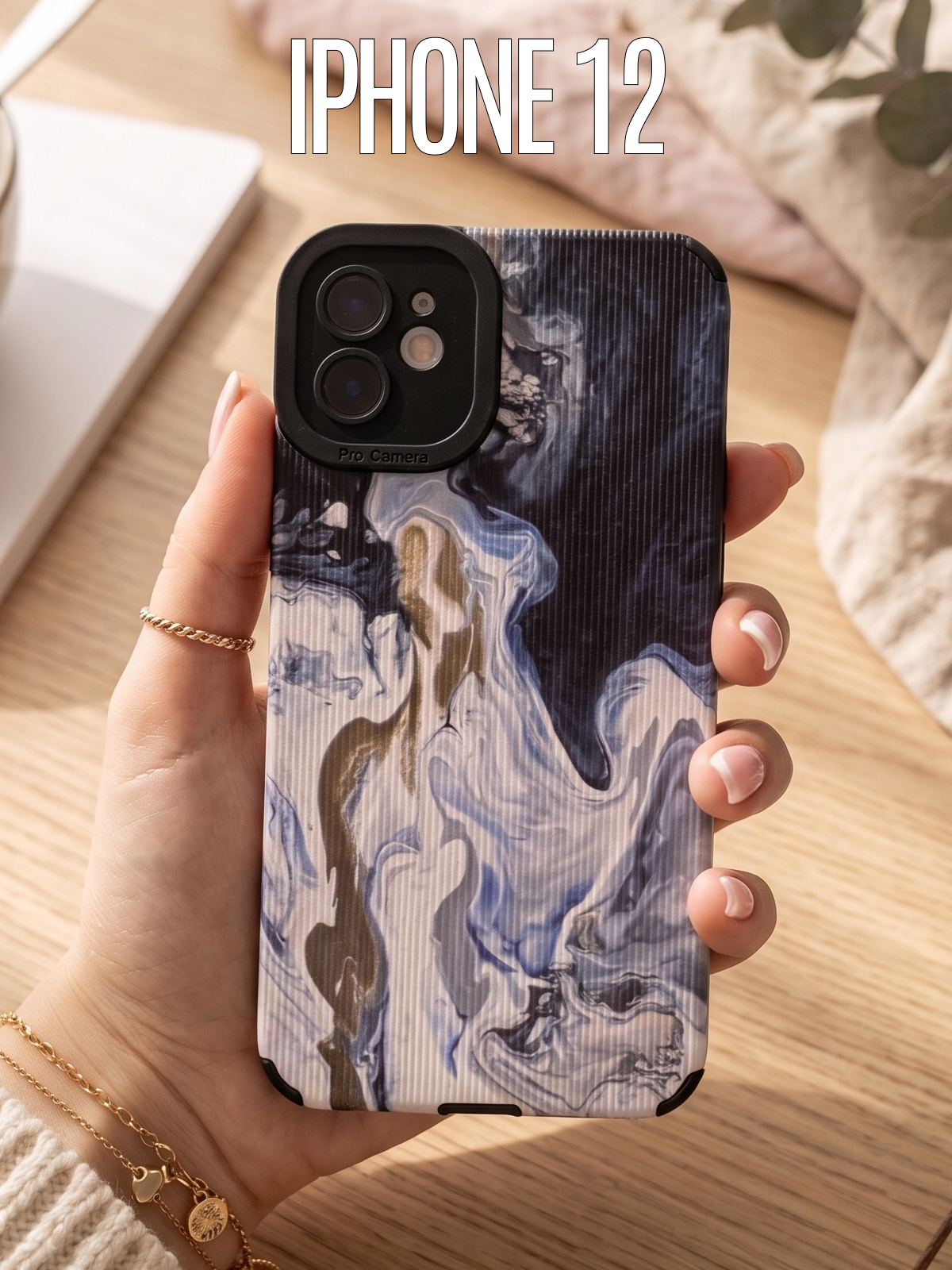 Защитный чехол на айфон 12 / iphone 12 силиконовый противоударный с защитой камеры, черный/бежевый