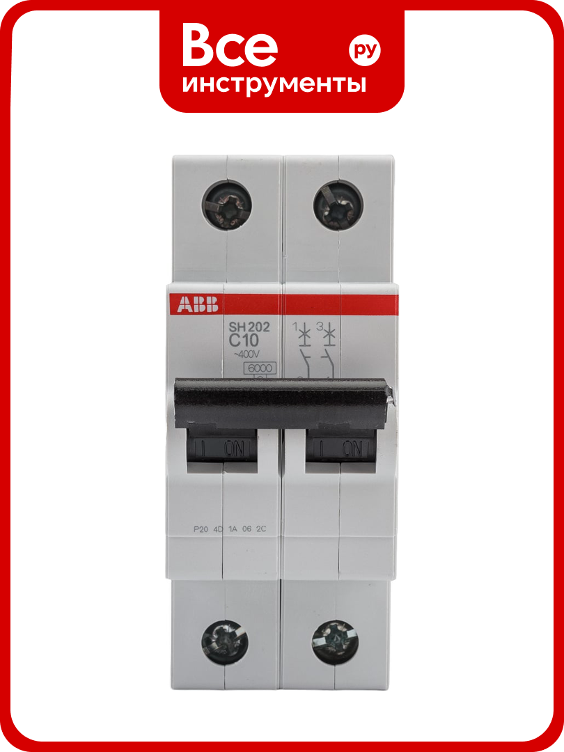 Автоматический выключатель ABB 2‑полюсный SH202 модульный, белый корпус, защита IP20, монтаж на DIN‑рейку