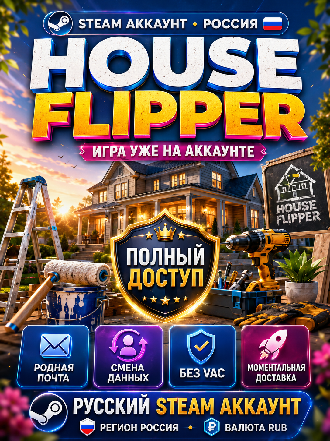 Steam аккаунт РФ с игрой House Flipper | Полный доступ + родная почта | Аккаунт Стим РФ