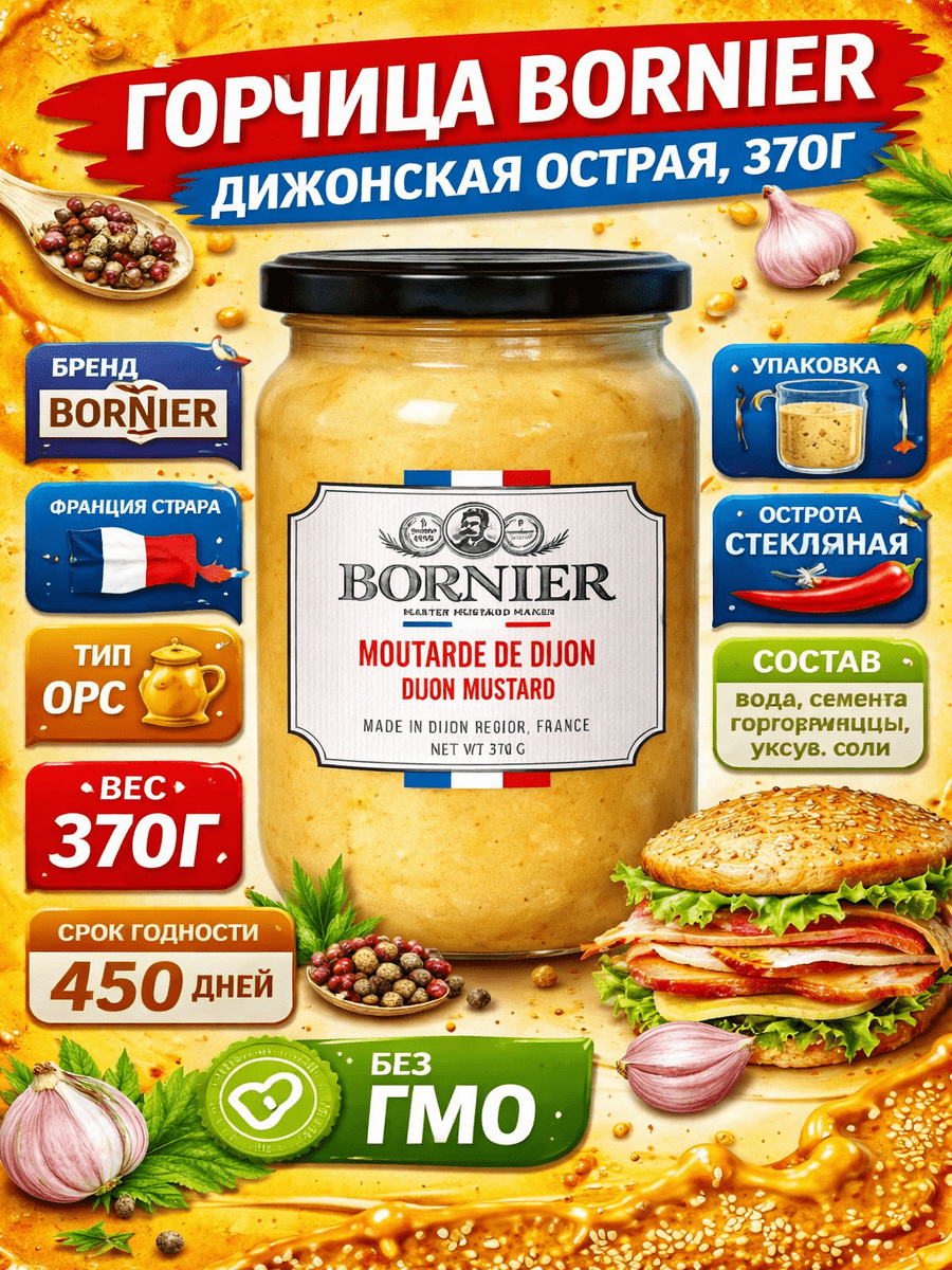 Горчица Bornier Дижонская острая, 370г