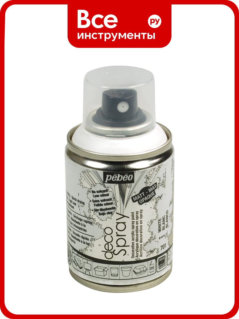 Краска PEBEO decoSpray на водной основе, аэрозоль, 100 мл, белый 533384