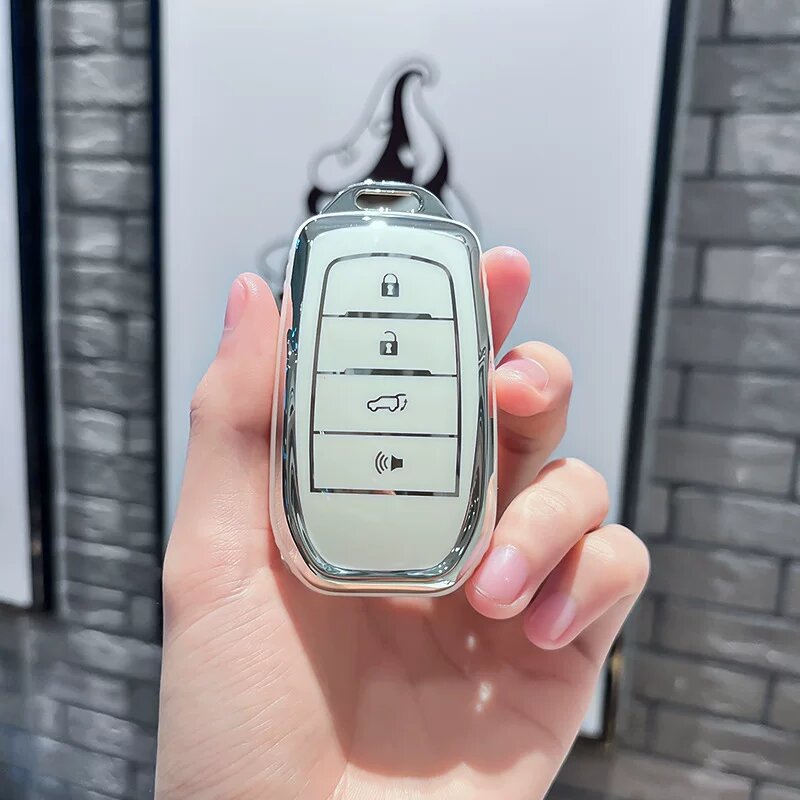 Чехол для автомобильного брелока с 4 кнопками для Toyota RAV4, однотонный белый цвет, форма рога, включая табличку