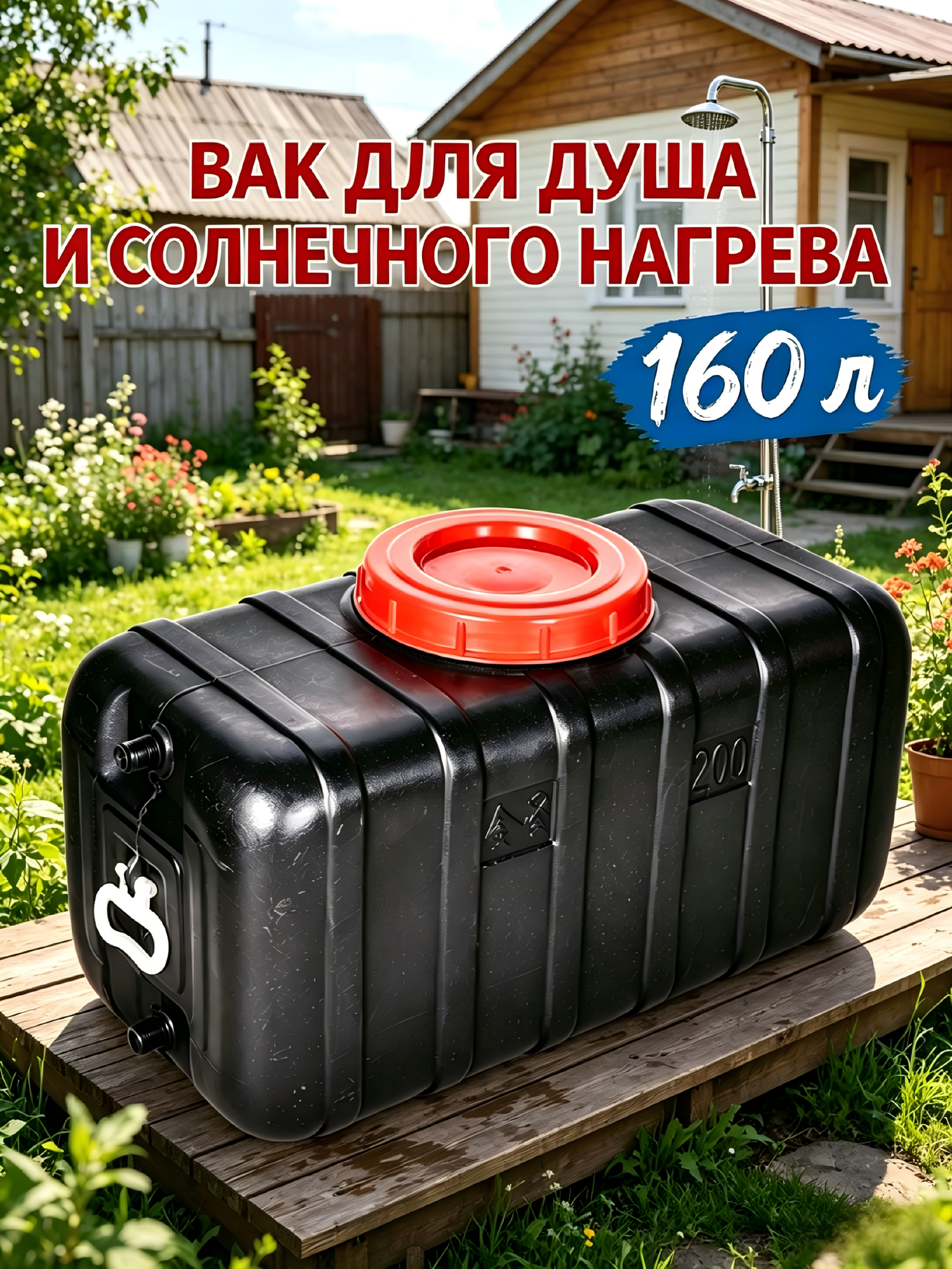 Бак для душа, с насадкой для трубы R267V, многофункциональный, пластик, черный