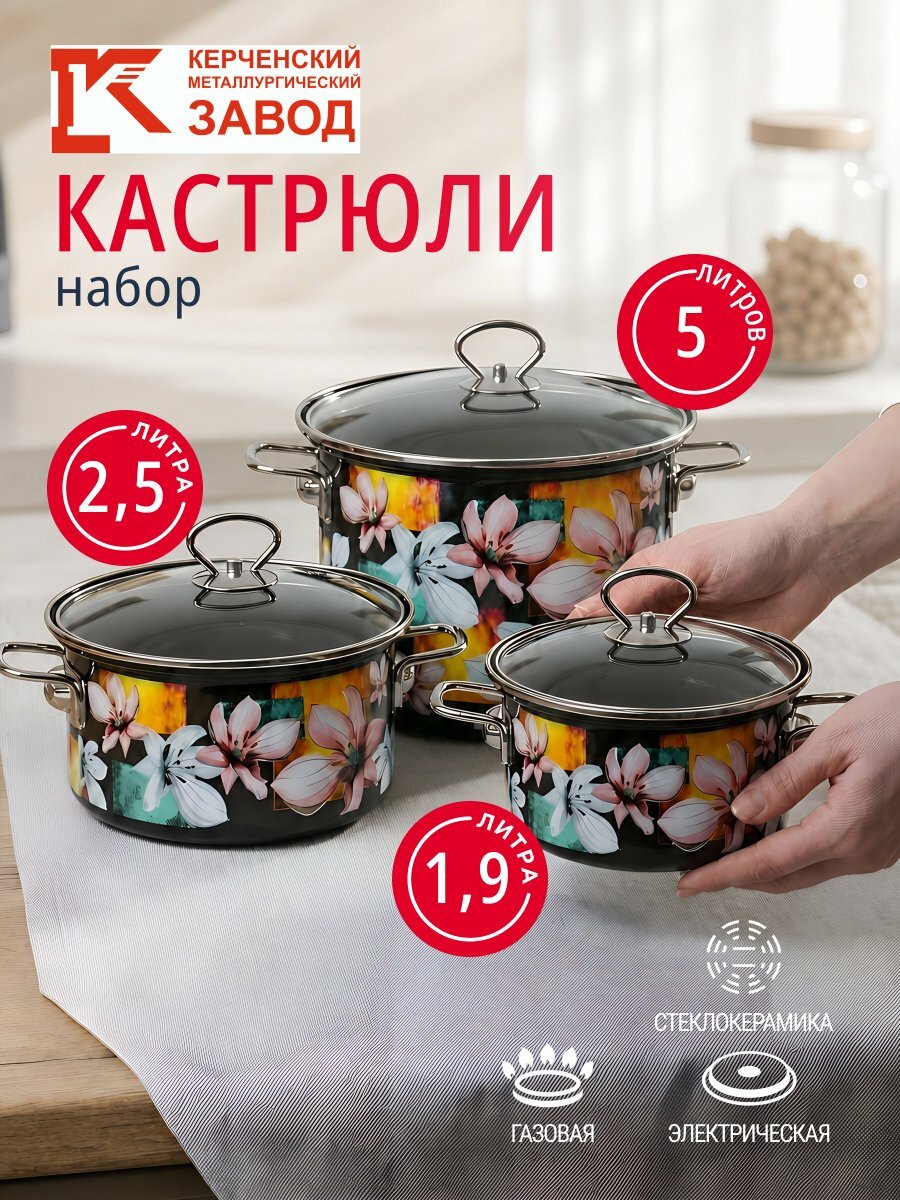 Набор кастрюль Керченский завод Адель 5-1 Элит, 6 предметов, индукция