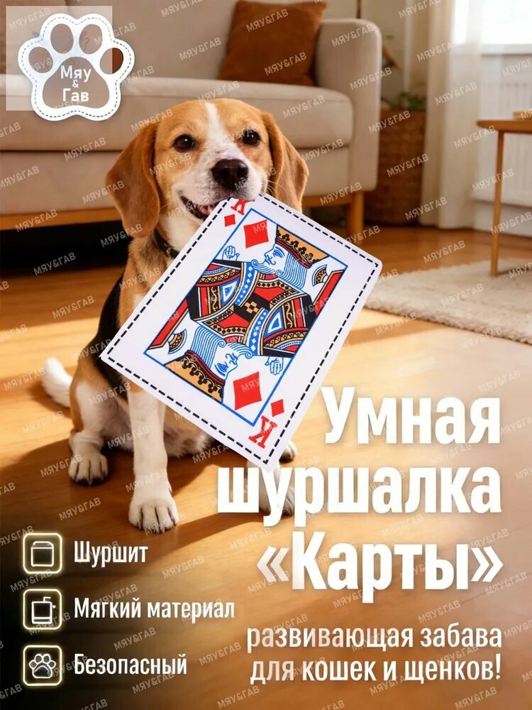 Шуршащая игрушка-карта для собак и кошек Король-шуршалка антистресс, безопасно, хрустит как настоящая, 26.5 18 с