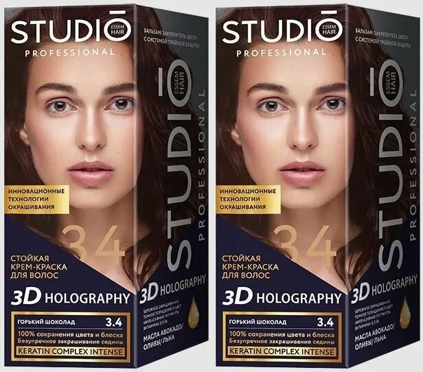 Studio Professional Essem Hair Краска для волос 3D Golografic, тон 3.4 Горький шоколад, 115 мл, 2 упаковки
